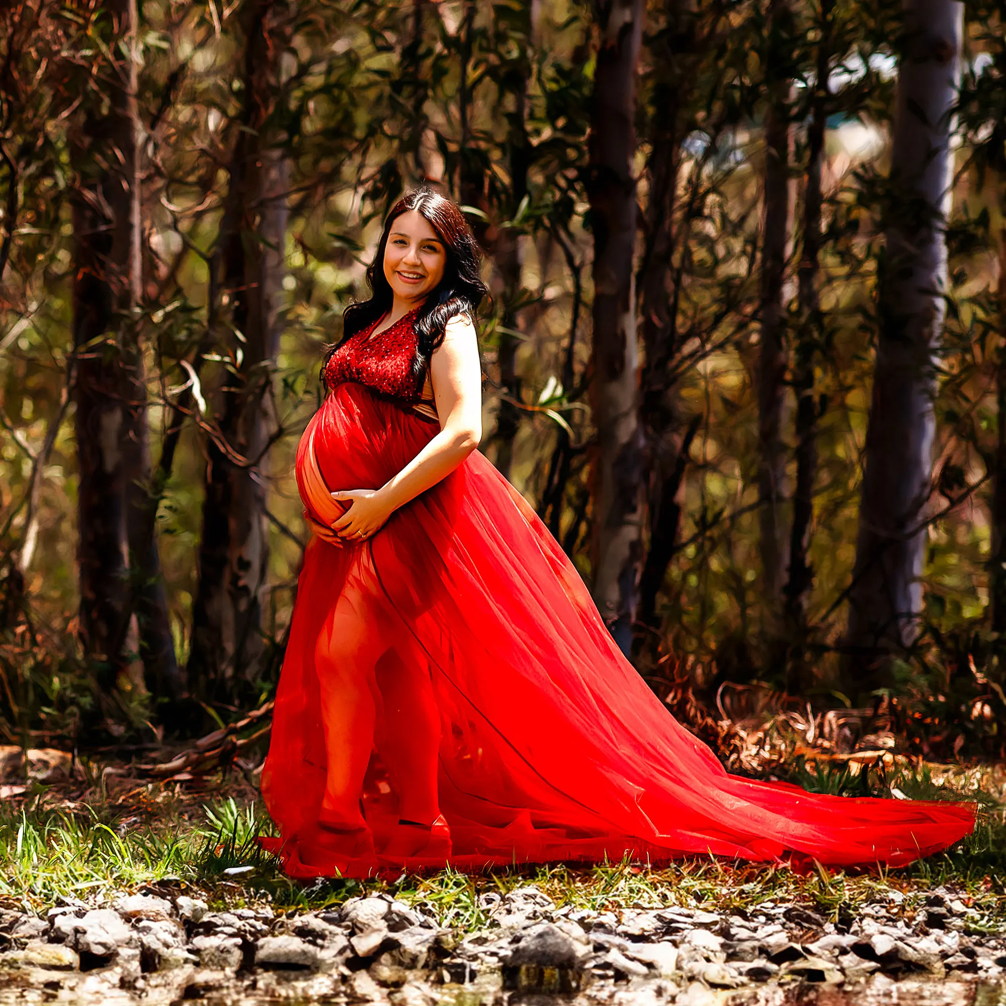 Don-Judy-tiefen-V-Ausschnitt-schiere-plissierte-Flare-T-ll-Mutterschaft ...