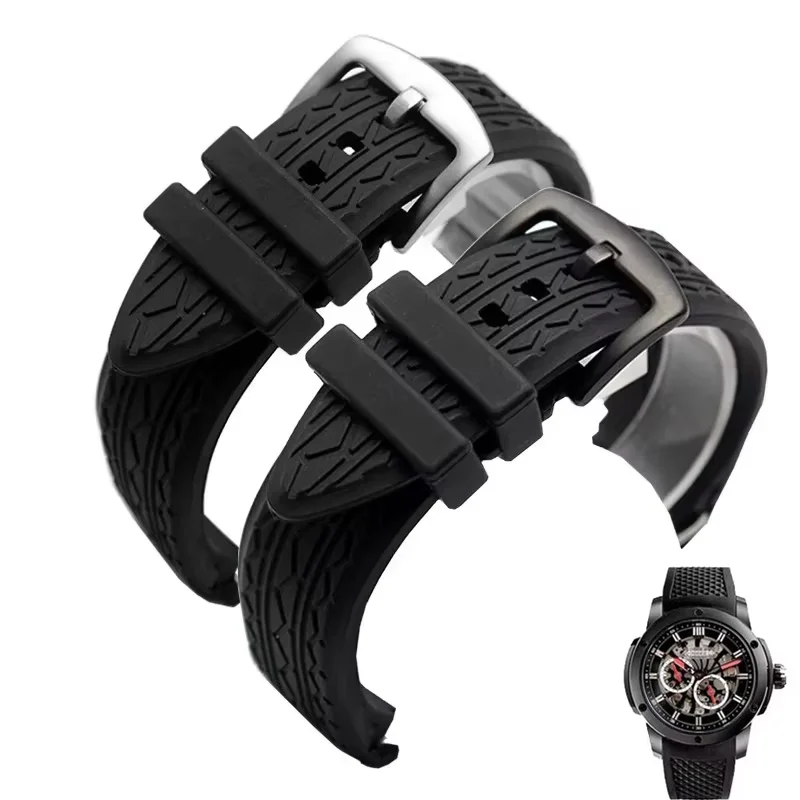 High quality silicone Rubber watch strap For Porsche design p6612 black ...
