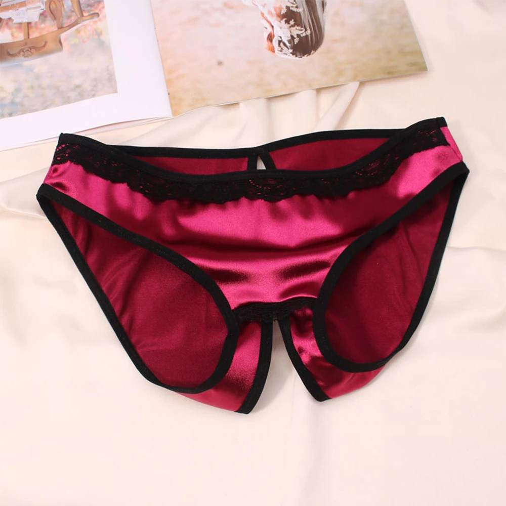 Women Silk Satin Crotchless Thong G-string Erotic Panties Low-rise ...