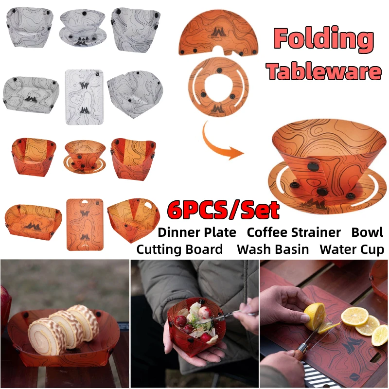 6PCS/Set Folding Tableware Lightweight Bowl Dinner Plate Portable ...