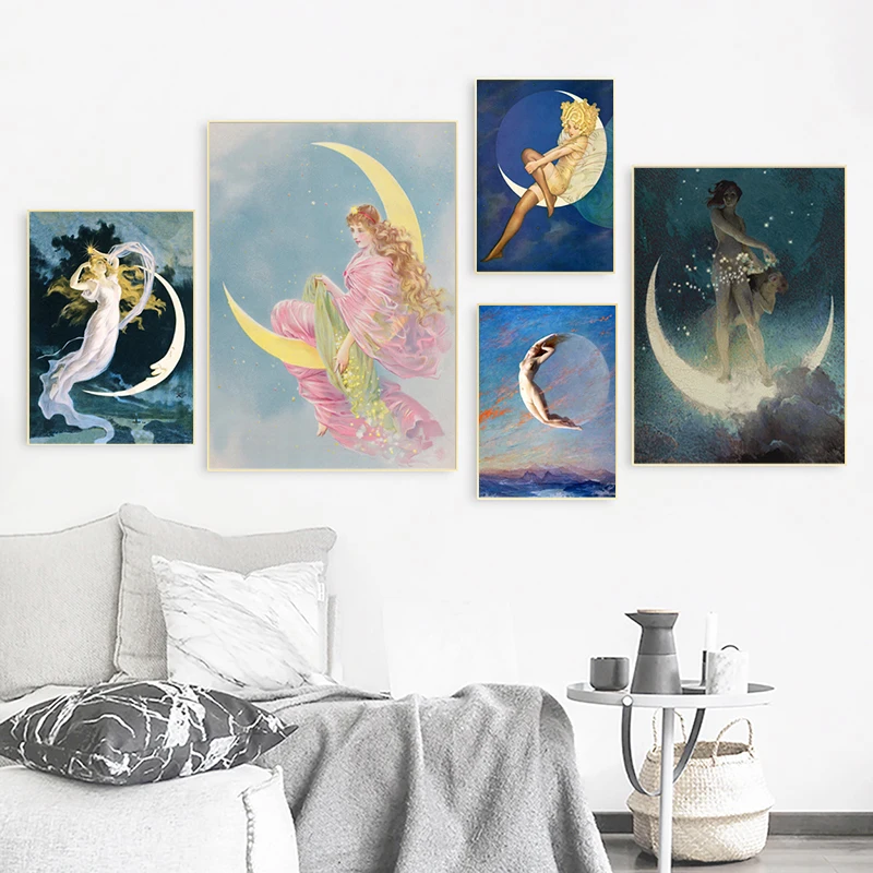 Vintage Crescent Moon Art