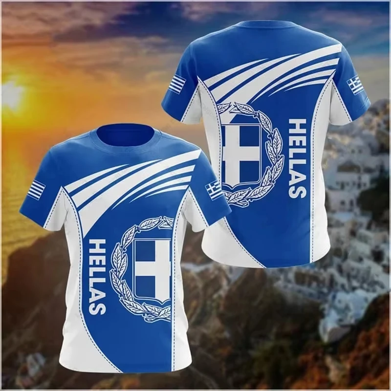 Greece Flag Map 3d Printed T Shirt For Men Women Hellas National Emblem ...