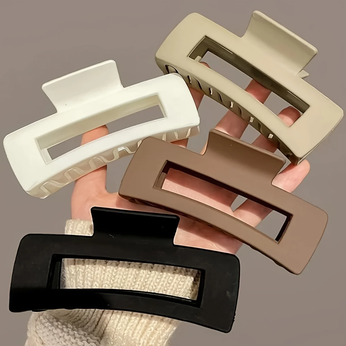 4pcs-Elegant-Solid-Color-Hollow-Out-Hair-Claw-Clips-Large-Rectangular ...