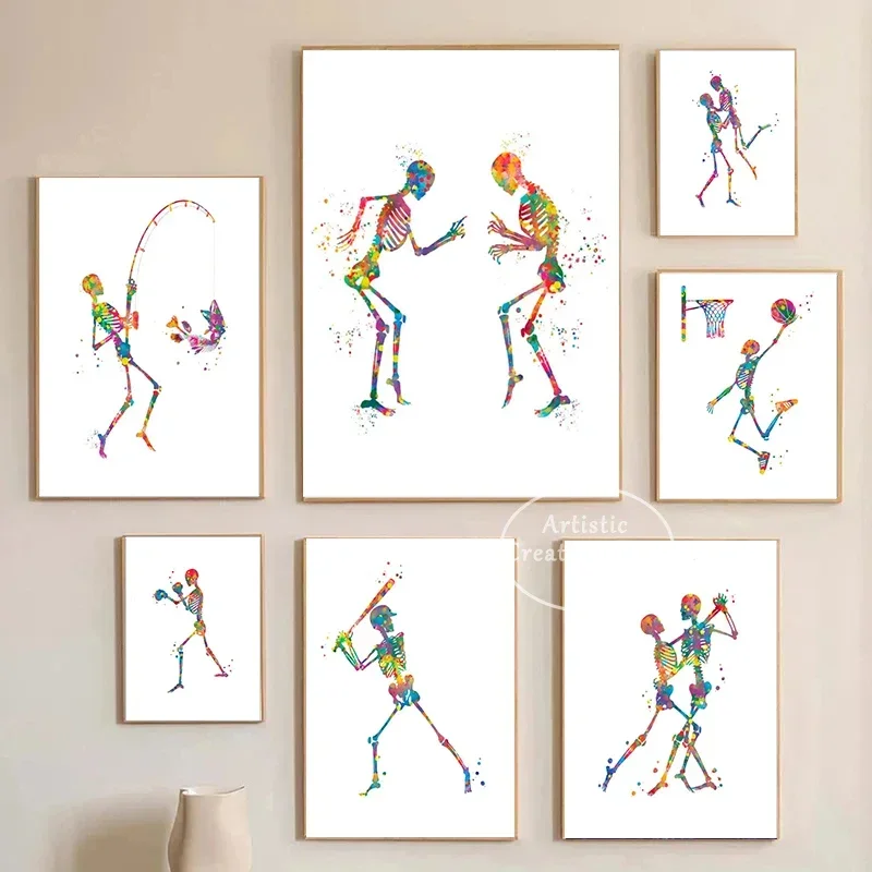 Funny-Human-Skeleton-Canvas-Painting-Prints-Anatomy-Art-Medical ...