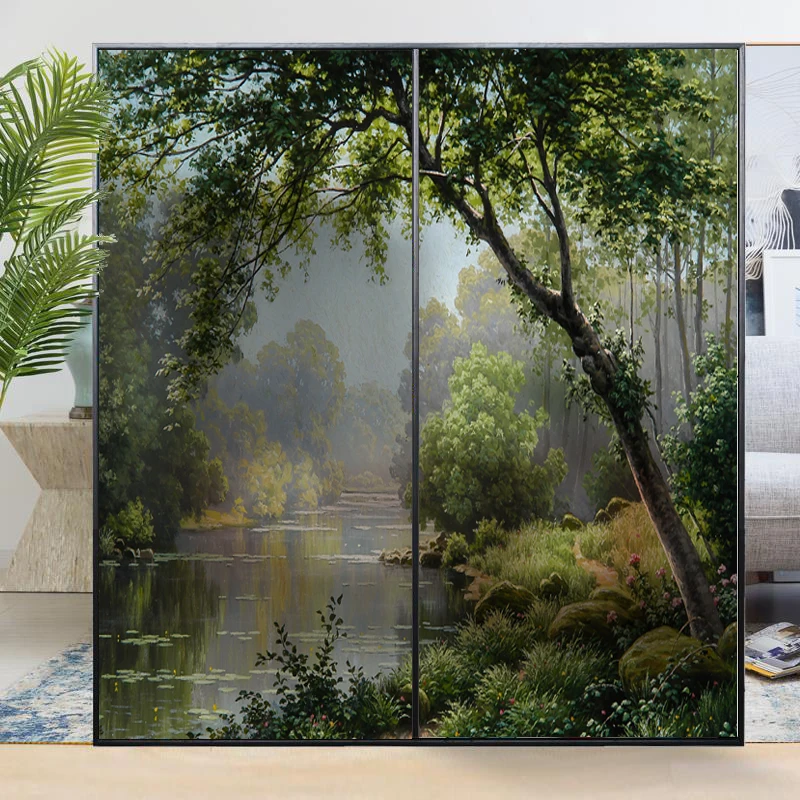 Privacy Windows Film Decorative Forest Creek Painting Stained Glass ...