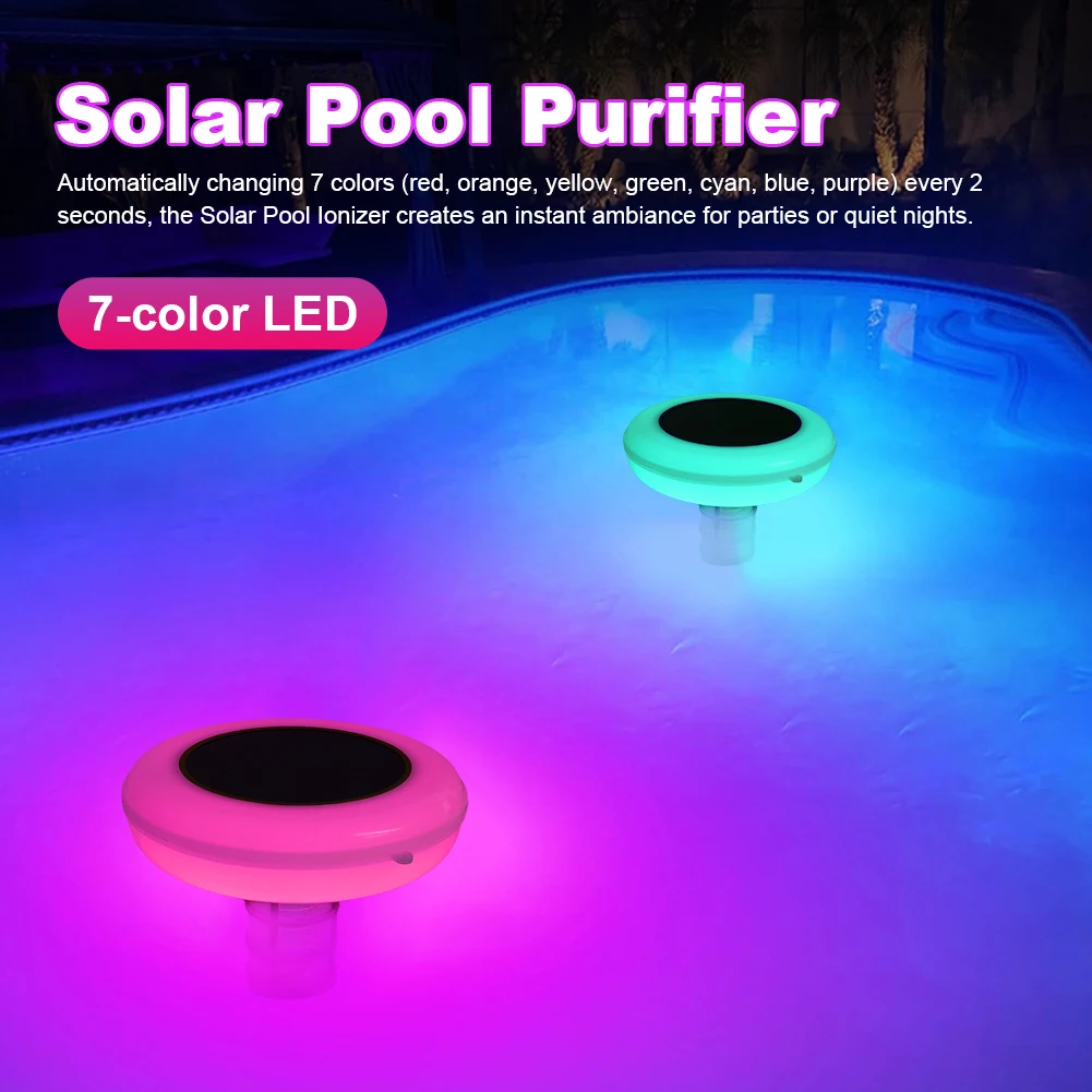 Solar Powered Pool Ionizer W/ Auto Switching 7-Colored LED Night Light ...