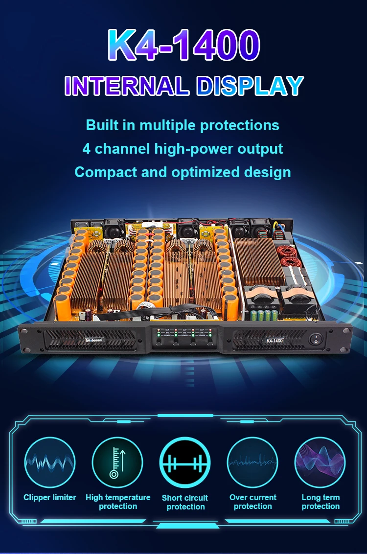 Sinbosen dj power amplifier Professional class d 4 channels 1400w 1u Digital K4-1400,4 Ohms Stable