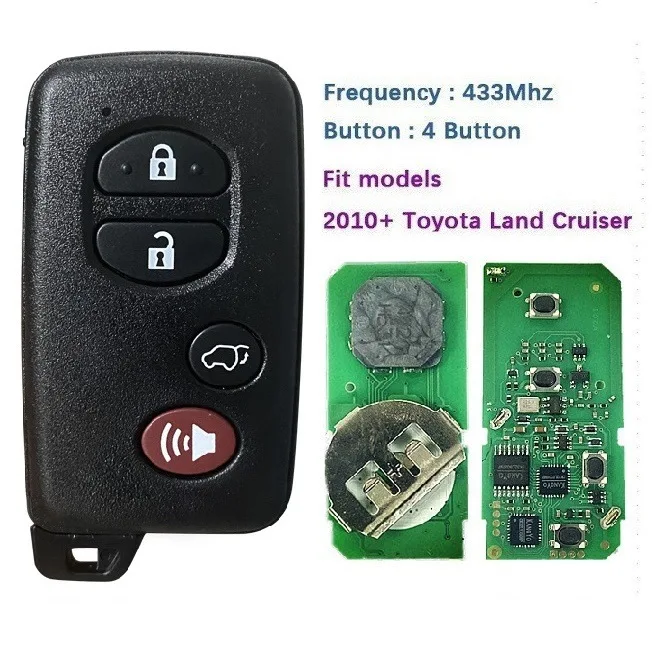 Para Toyota 2010 Land Cruiser 4 teclas llave inteligente 433Mhz A433 4D ...