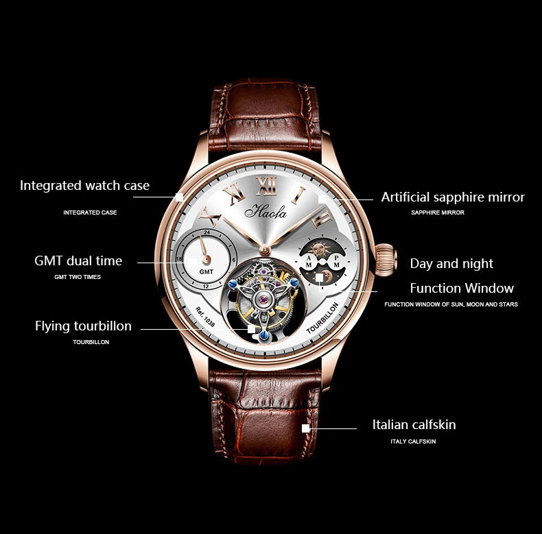 PP Multifunction Real Tourbillon Movement Mens Watch Mechanical ...