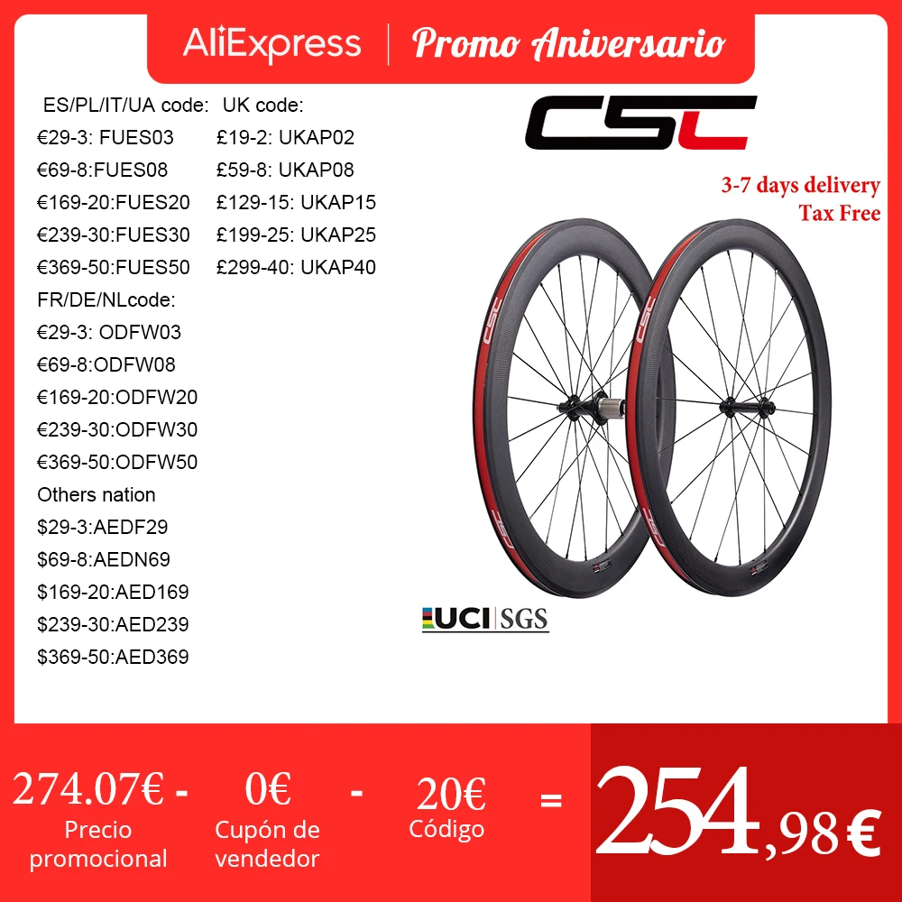 CSC-Racing-Road-bicycle-700C-carbon-wheels-Clincher-tubeless-Toray ...