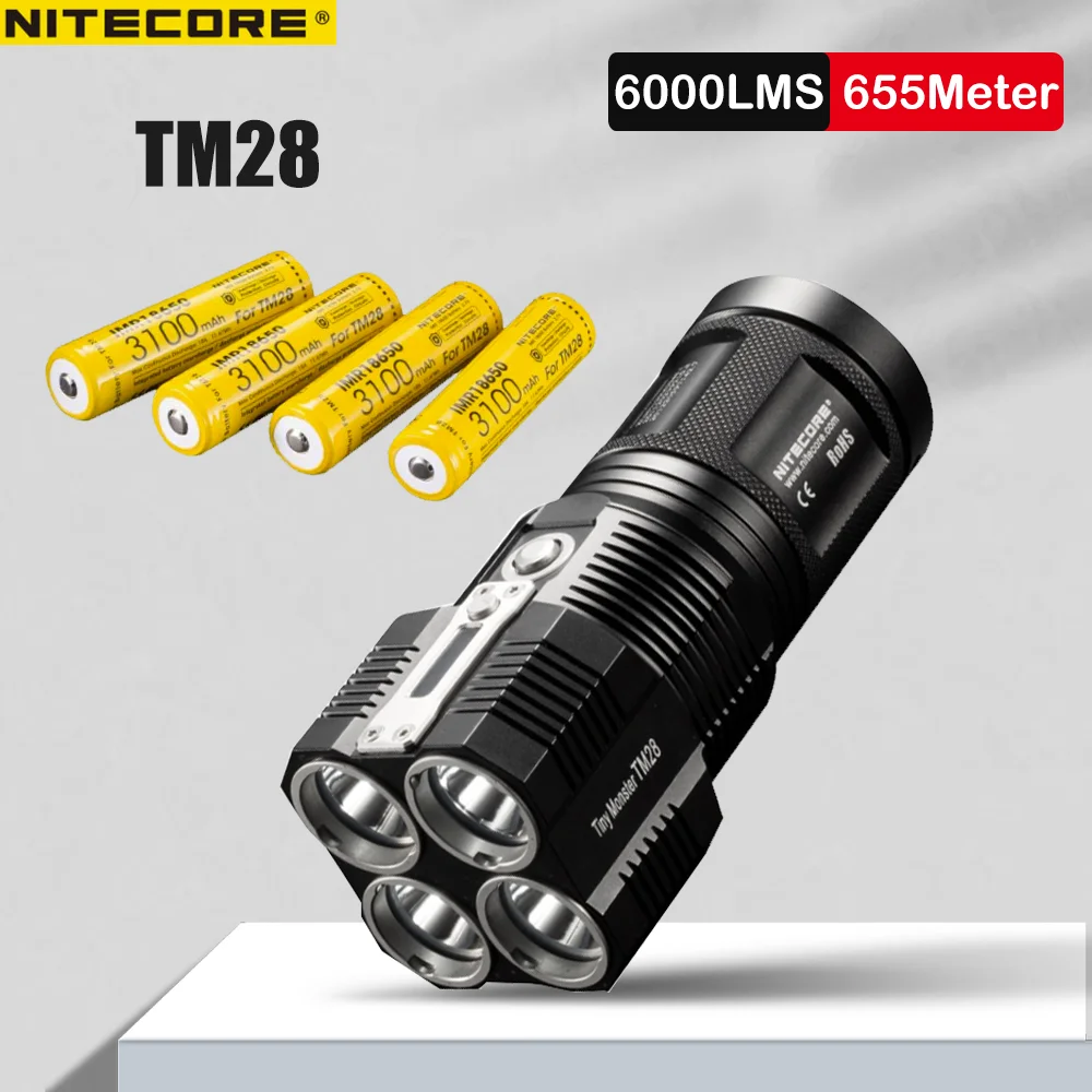 2022 nitecore TM28 6000 Lumens CREE XHP35 HI 4LED Rechargeable Hight Light Flashlight FOR Gear ...