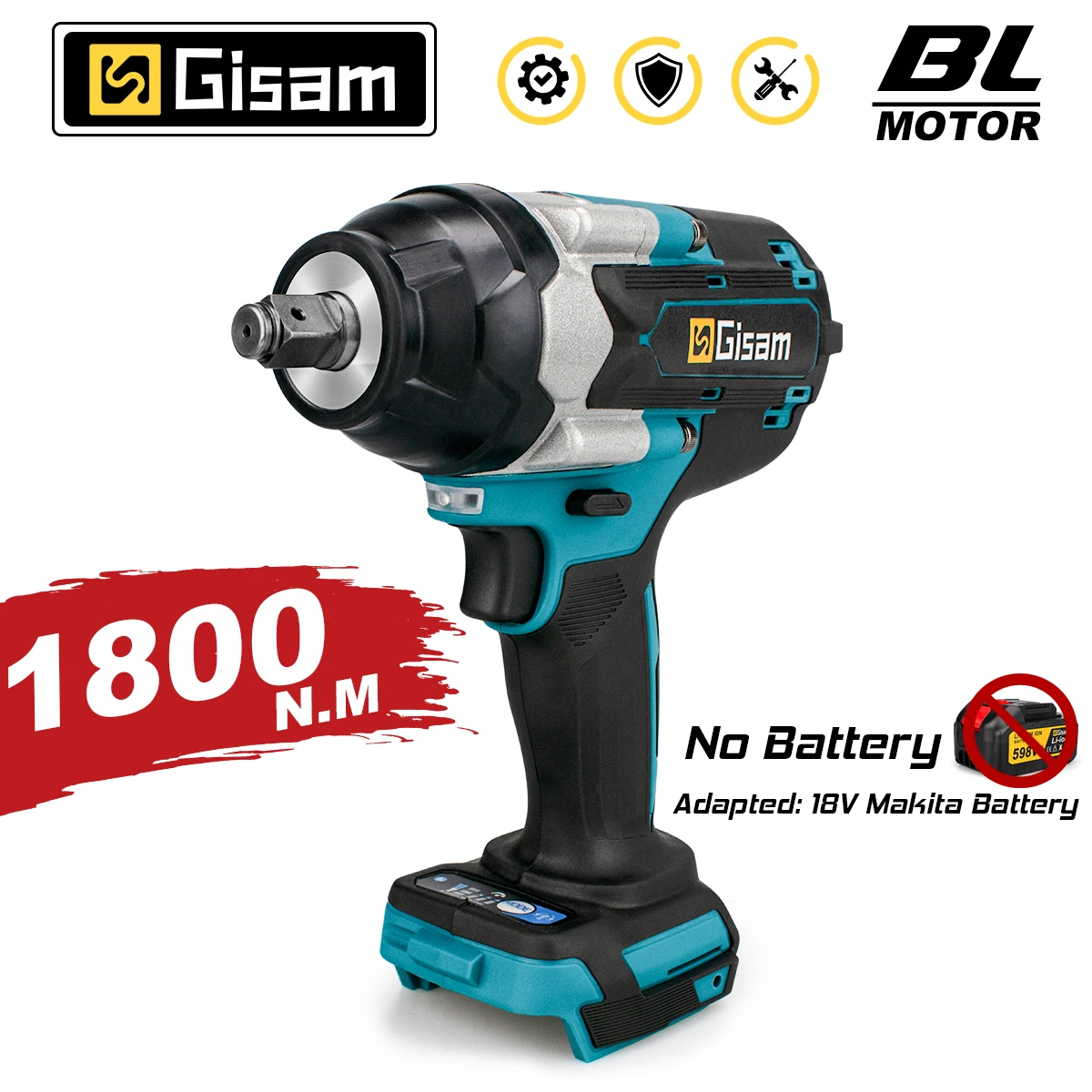 1800N.M Torque Brushless Electric Impact Wrench 1/2 inch Without ...
