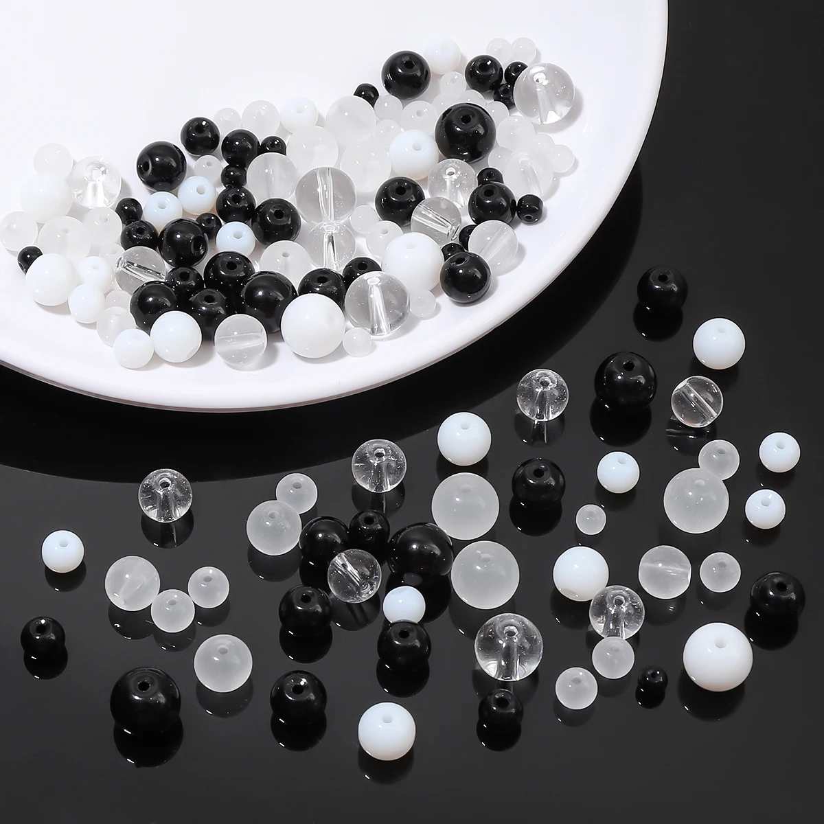 About-52-100pcs-glass-round-beads-black-and-white-dispersion-beads-DIY ...