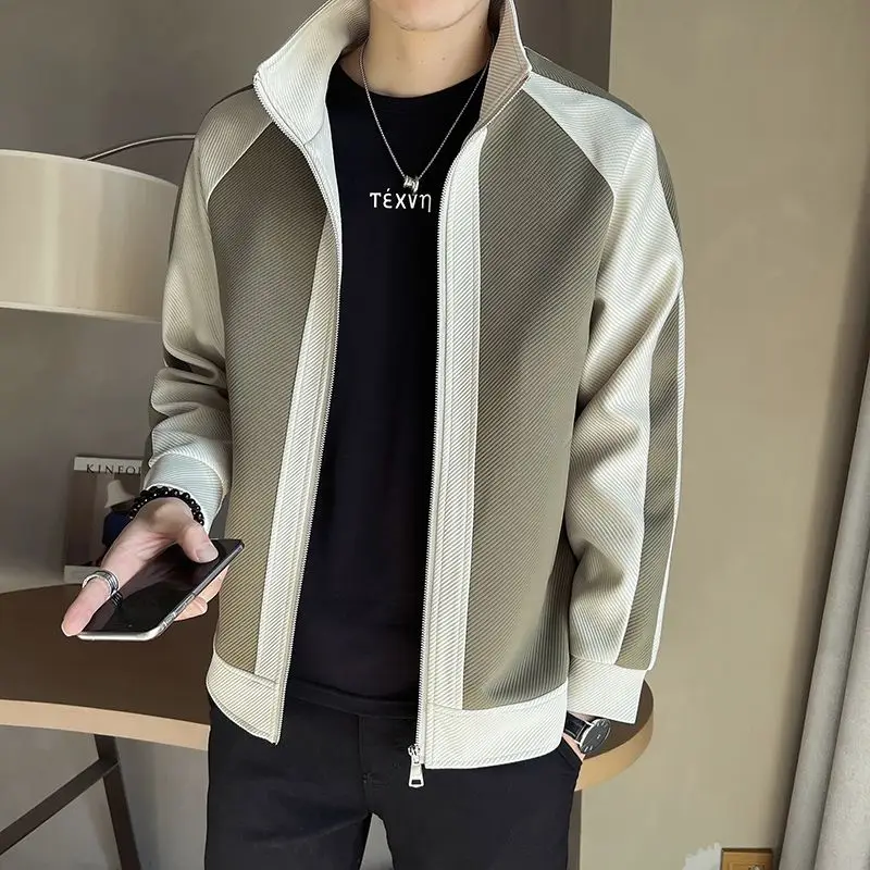 Autumn-Winter-New-Fashion-Stand-Collar-Long-Sleeve-Contrast-Color ...