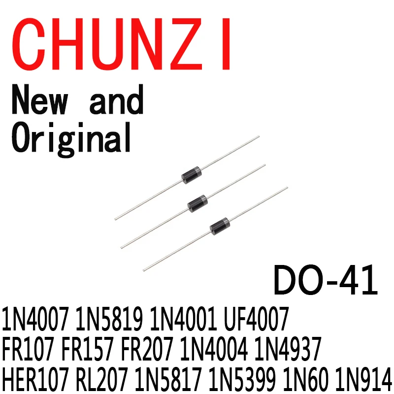 100pcs Do-41 Rectifier Diode 1n4007 1n5819 1n4001 Uf4007 Fr107 Fr157 ...
