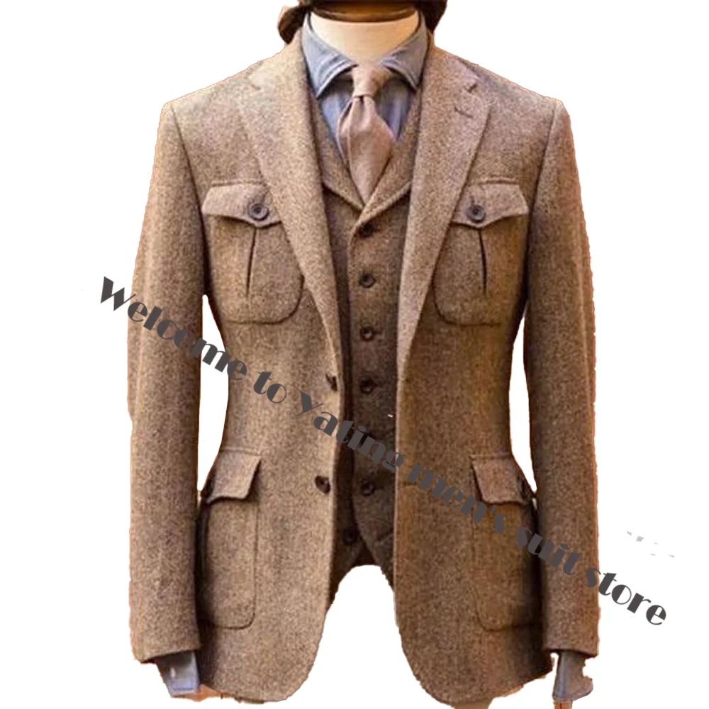 Herringbone-Pattern-Men-s-Suit-3-piece-Pants-Vest-Jacket-Business ...