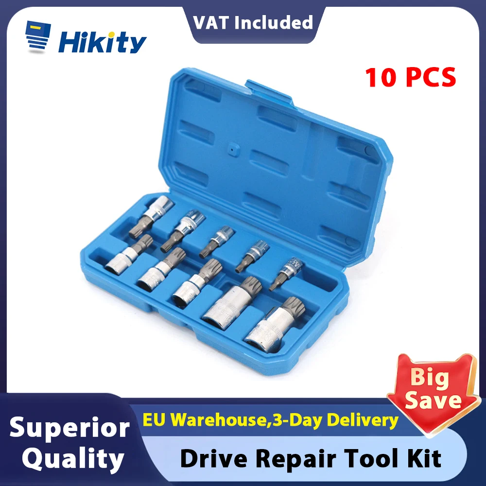 Hikity-Professional-10-Pcs-12-Point-Triple-Square-Spline-Bit-Socket-Set ...
