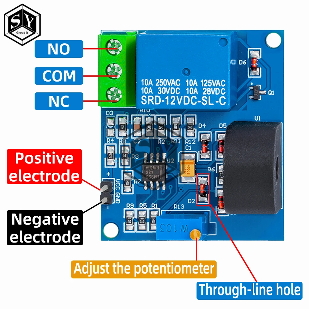 DC-12V-Relays-AC-Current-Detection-Sensor-Module-5A-Overcurrent ...