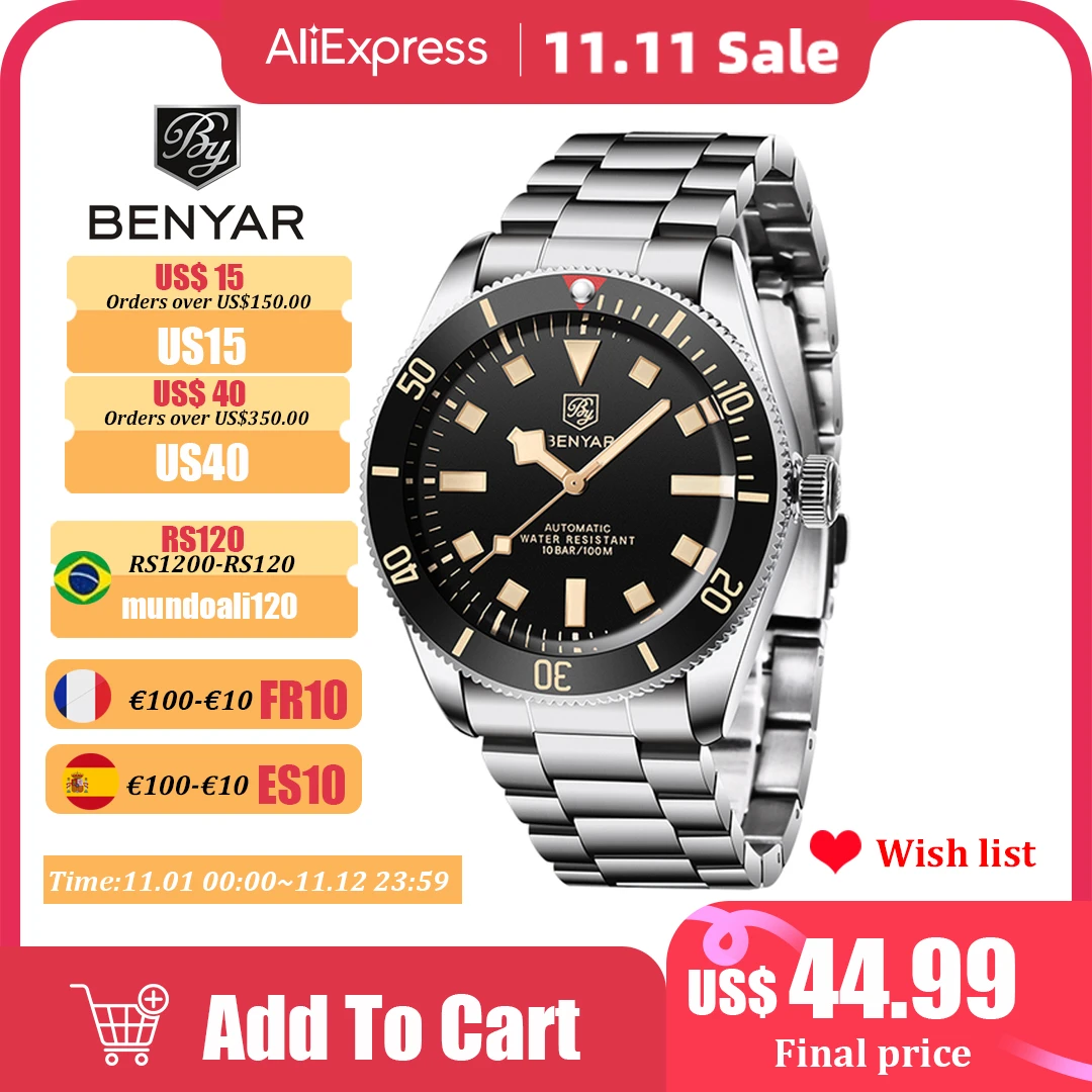 Benyar Mechanical Men's Wrist Watches Bb58 Automatic Sport Watch For ...