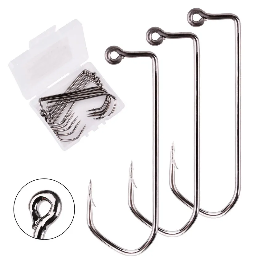 10pcs/box 7150 Jig Fishing Hooks Barbed Black Hook High Carbon Steel ...