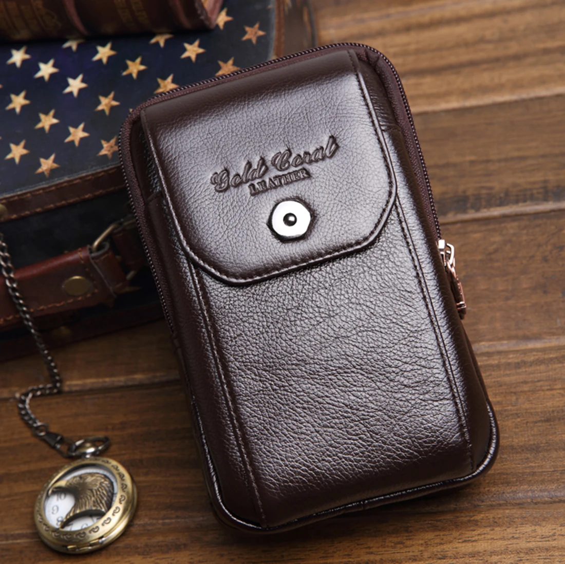 Genuine-Leather-Men-Waist-Pack-Cell-Mobile-Phone-Case-Bag-Pocket ...