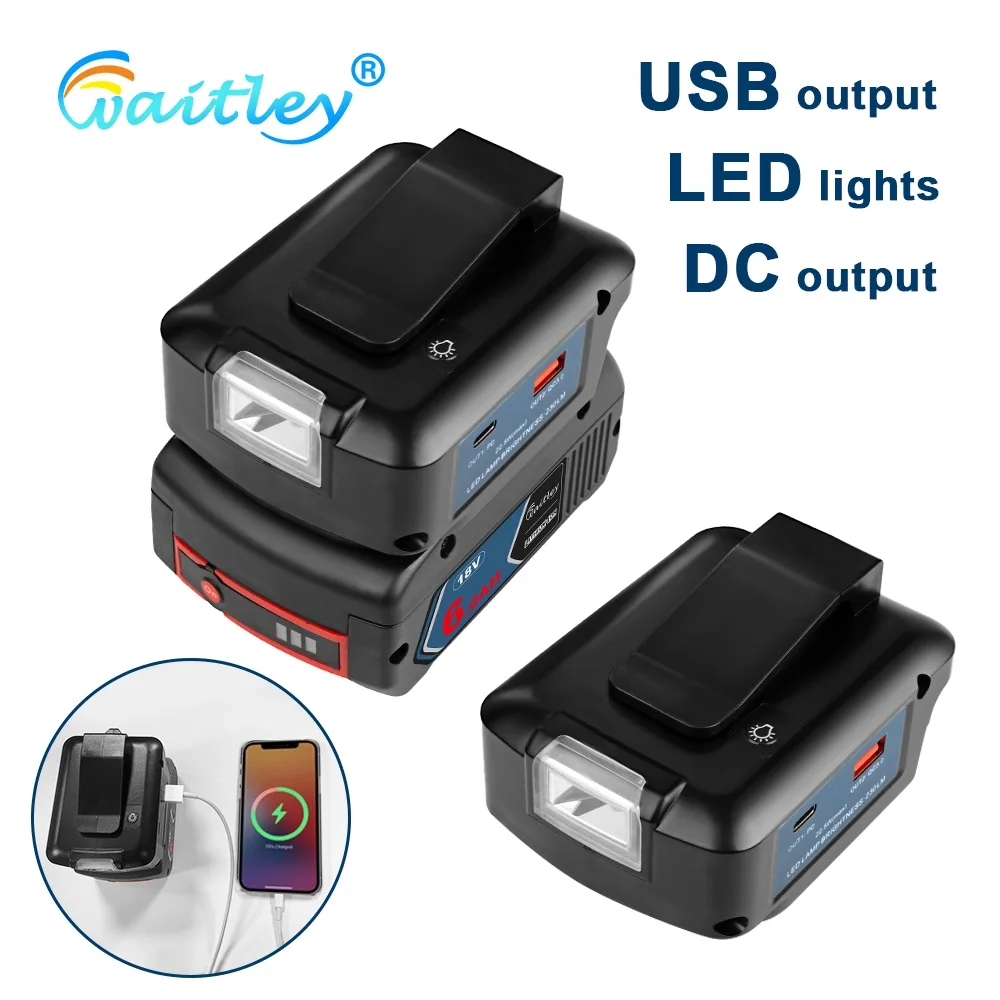 Flashlight-Adapter-for-BOSCH-18V-Battery-with-LED-light-lamp-USB-Type-C ...