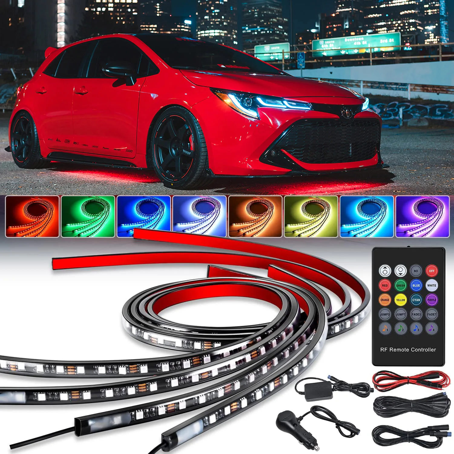 Neon-LED-RGB-Car-Underglow-Bottom-Light-Remote-APP-Control-Waterproof ...