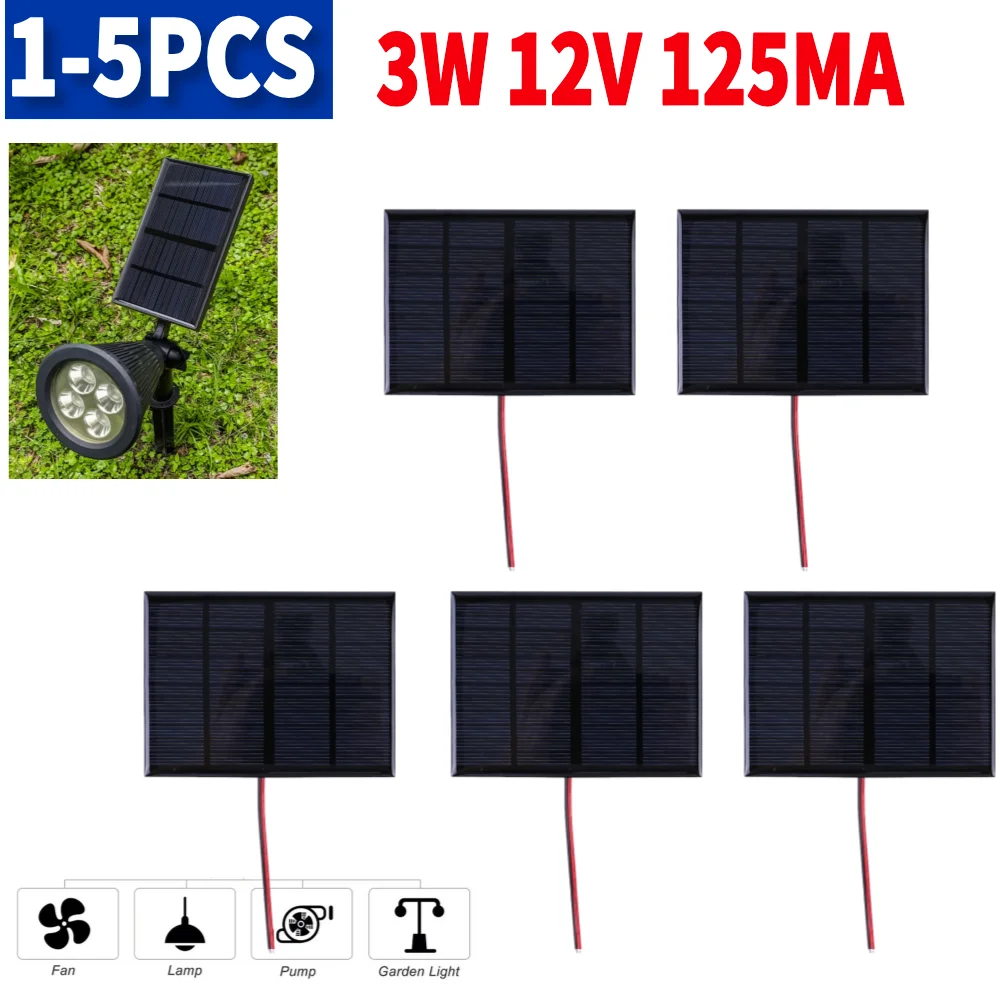 1-5PCS-3W-12V-Mini-Solar-Panel-0-125MA-Outdoor-Solar-Panel-Charger-with ...