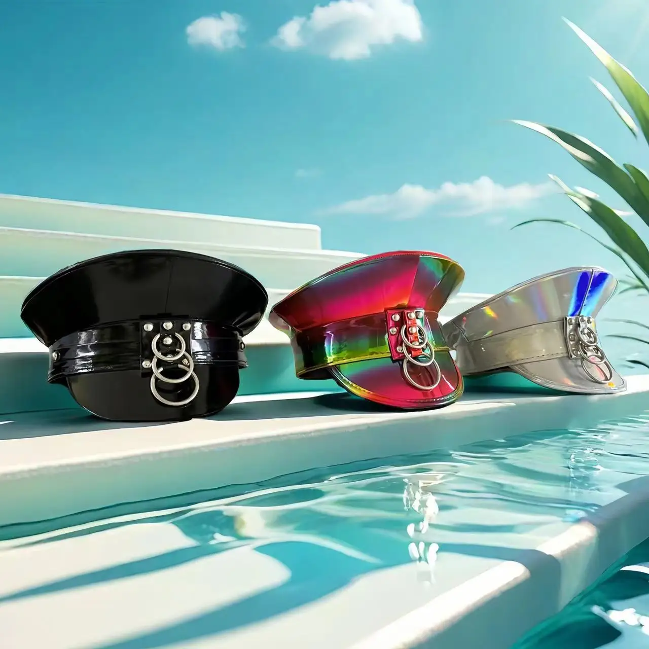 PU-Leather-Steampunk-Captain-Hat-Black-Red-Silver-Jewelry-Women-Men ...