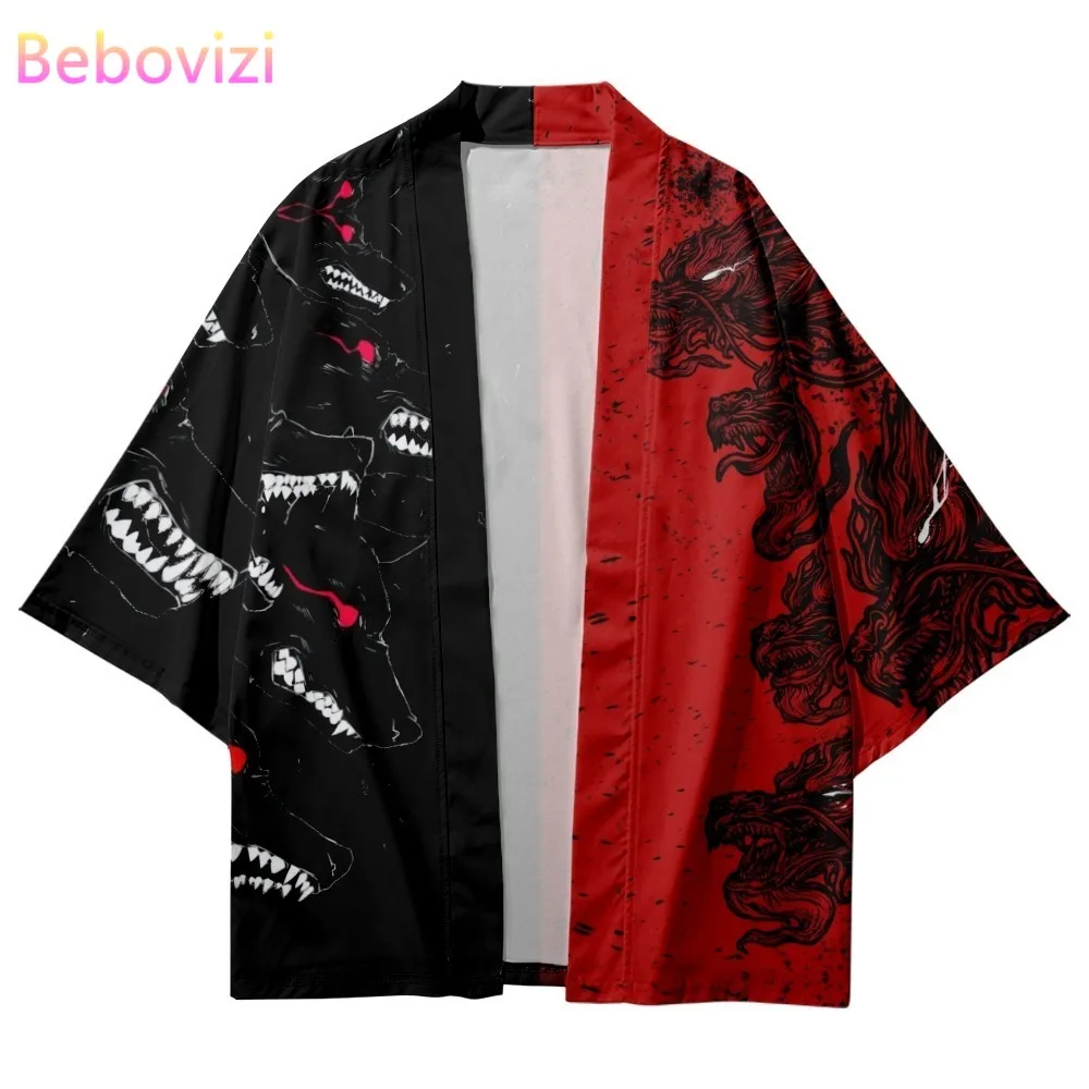 Japanese-Traditional-Dragon-Print-Color-Matching-Kimono-Men-Women ...