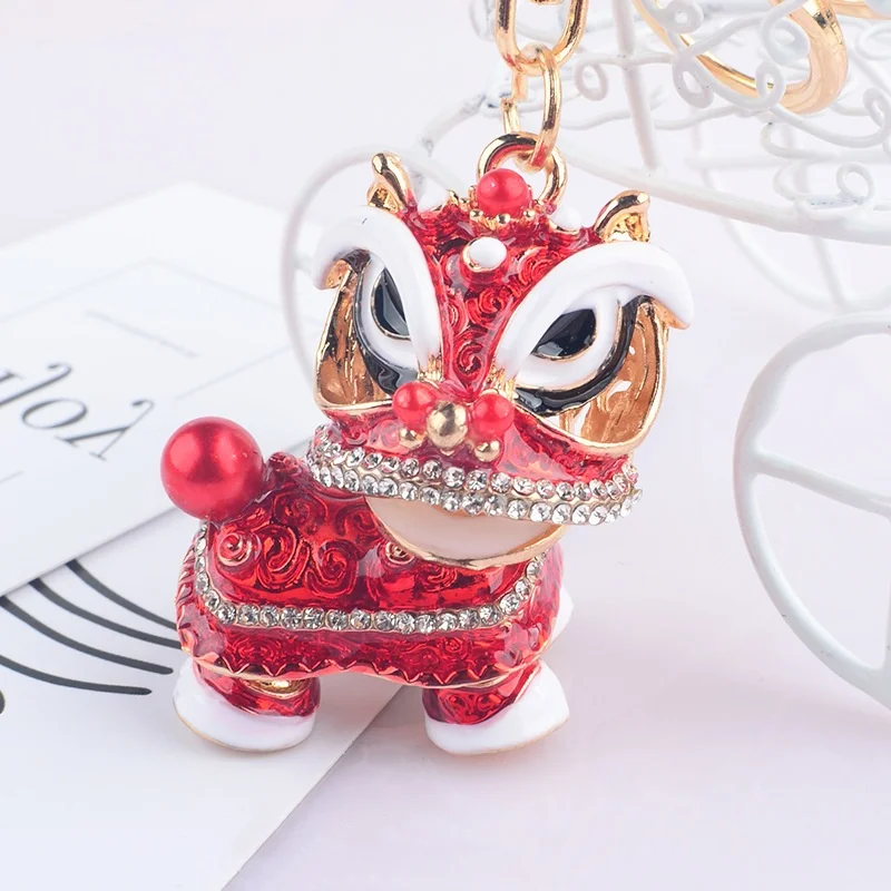 Lion-Dance-Keychain-Chinese-Style-Rhinestone-Pendant-Creative-Car-Key ...