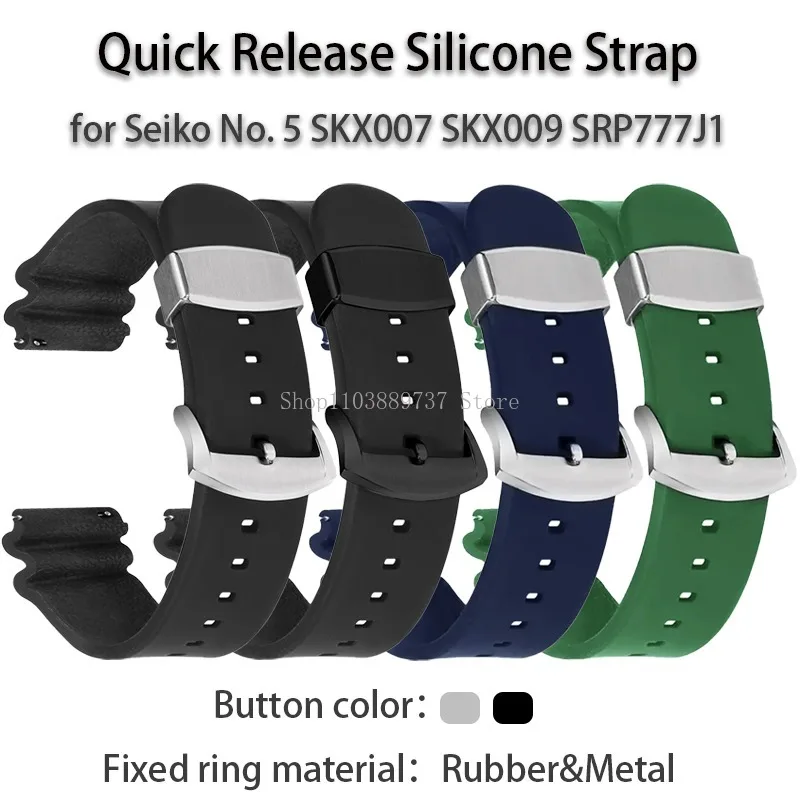 Quick-Release-Silicone-Strap-for-Seiko-SKX009-007-Metal-Ring-Diving ...