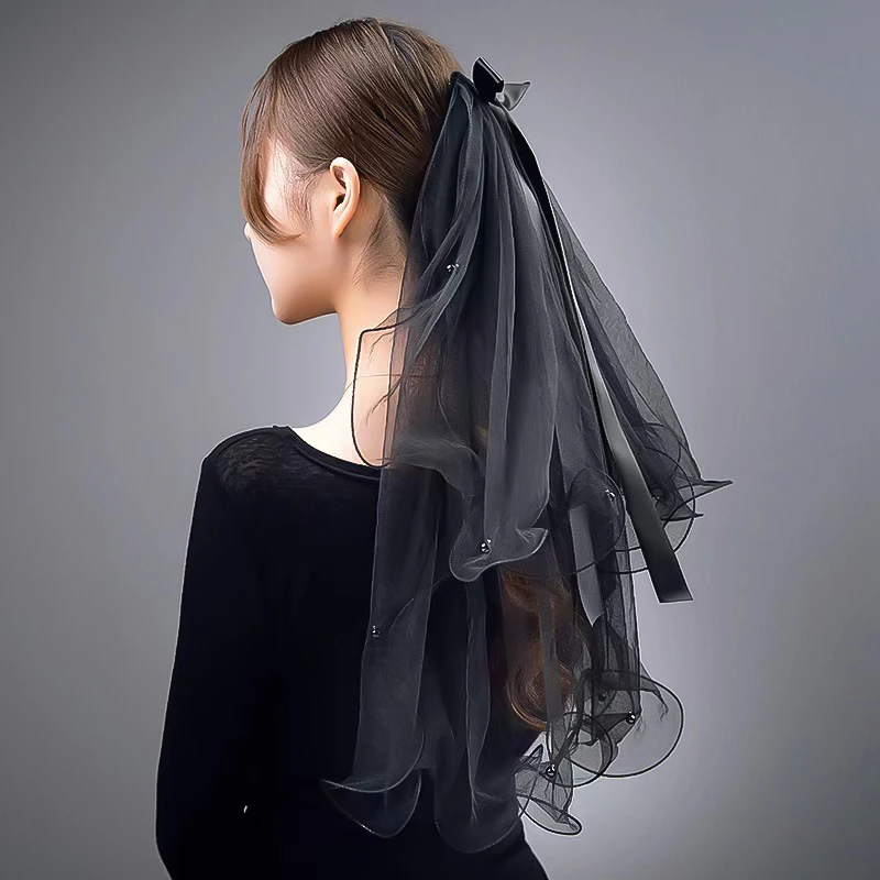 Wedding-Bridal-Head-Veils-Women-Double-layer-Gauze-Mesh-Black-Lace-Veil ...