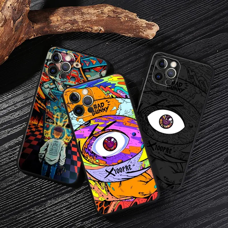 Bad-Bunny-Amara-Nania-X-100pre-Funda-negra-para-Apple-iPhone-13-14-12 ...