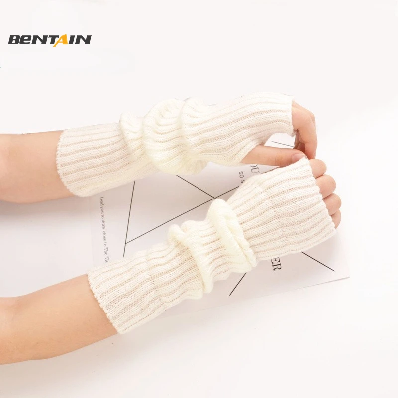 Long Fingerless Gloves Women‘s Mitten Winter Warmer Knitted Arm Sleeve ...