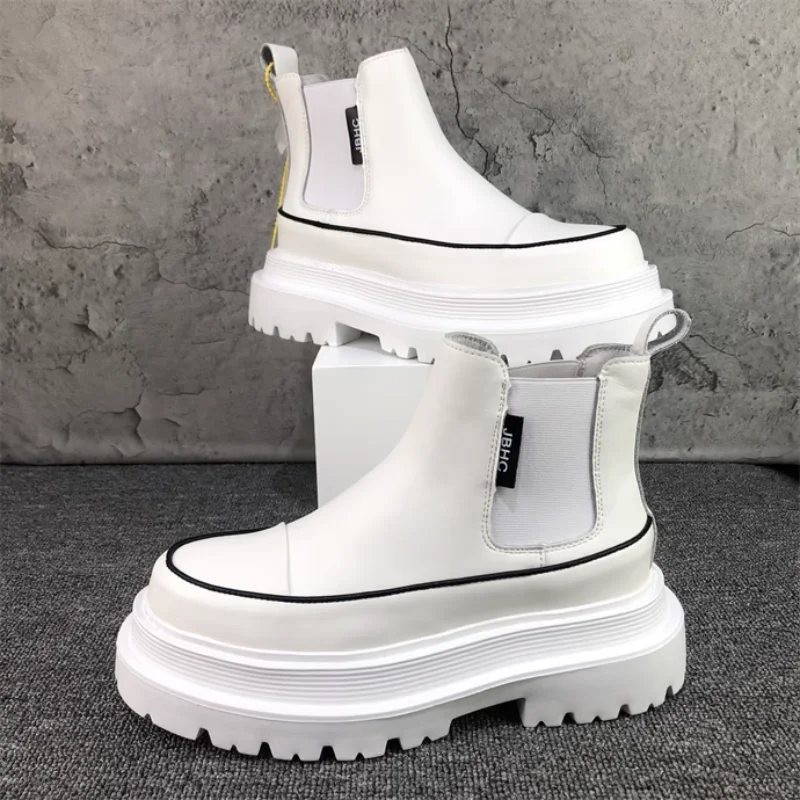 Fashion Men Platform Boots Black White Slip on Chelsea Boots for Men ...