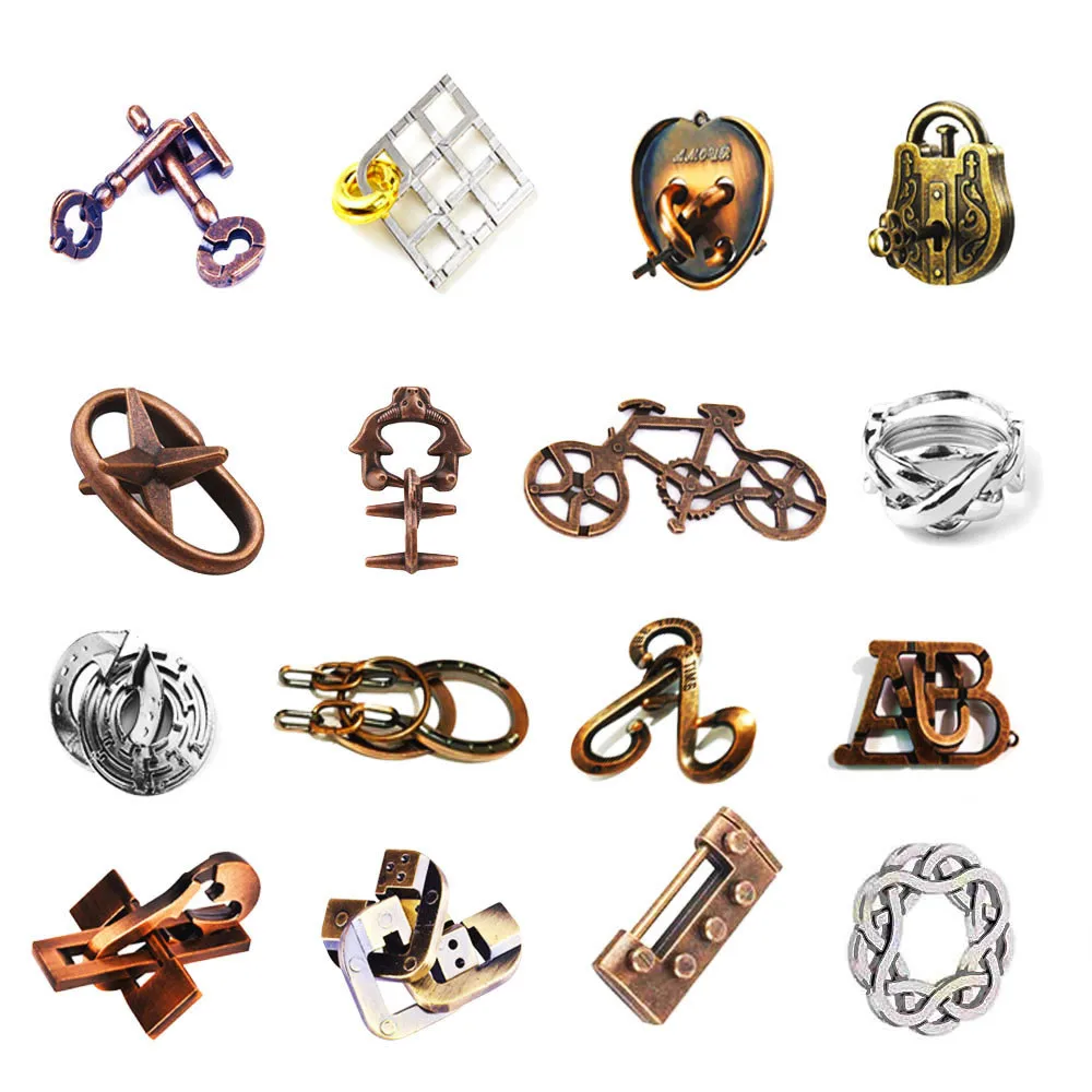 Classic IQ Metal Brain teaser Magic Puzzles Toys Locks Baffling Wire ...