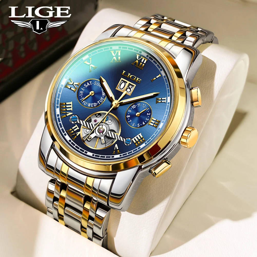 Lige marca top deluxe tourbillon relógio de negócios automático para ...