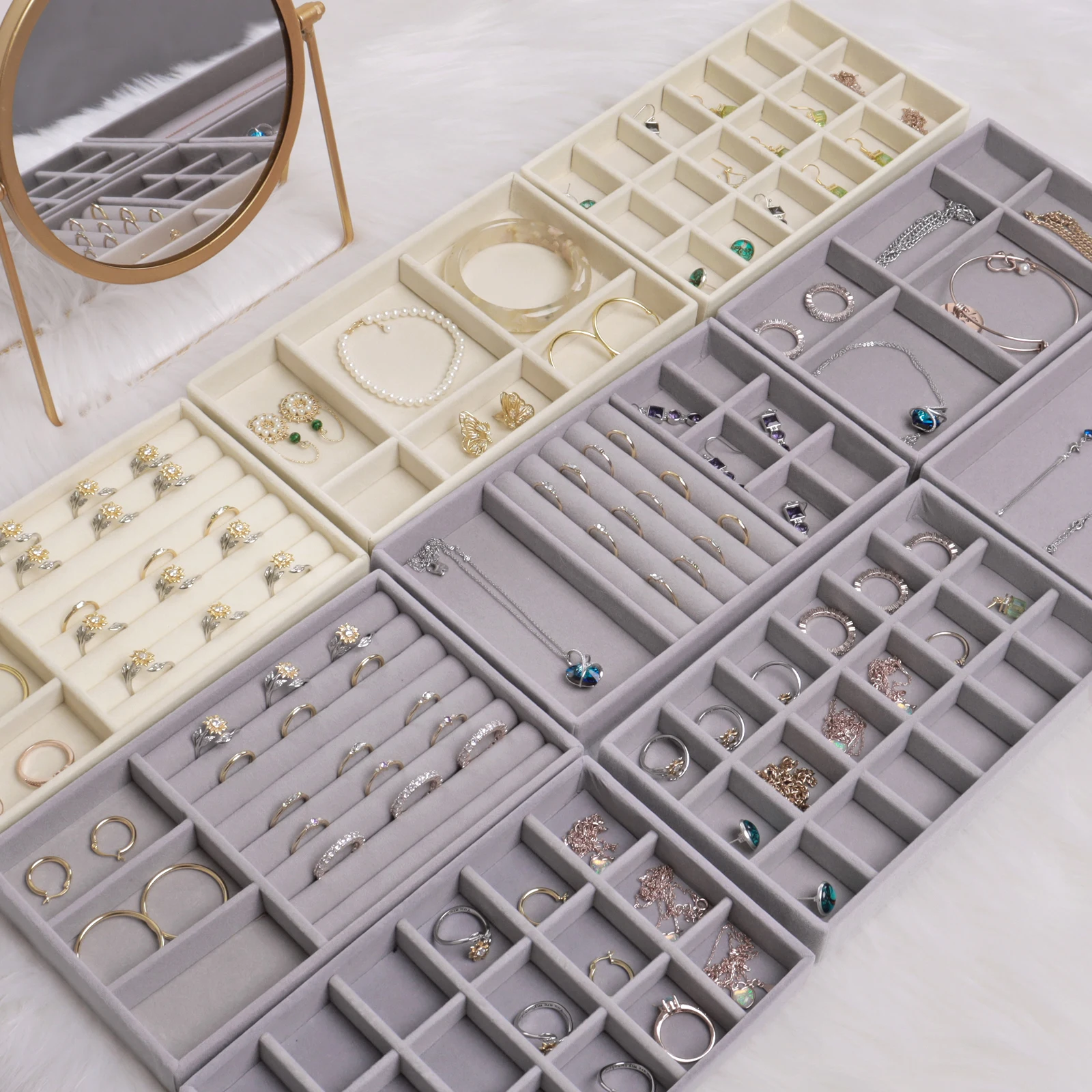 Velvet Jewelry Box Display Tray Drawer Storage Jewellery Holder For ...