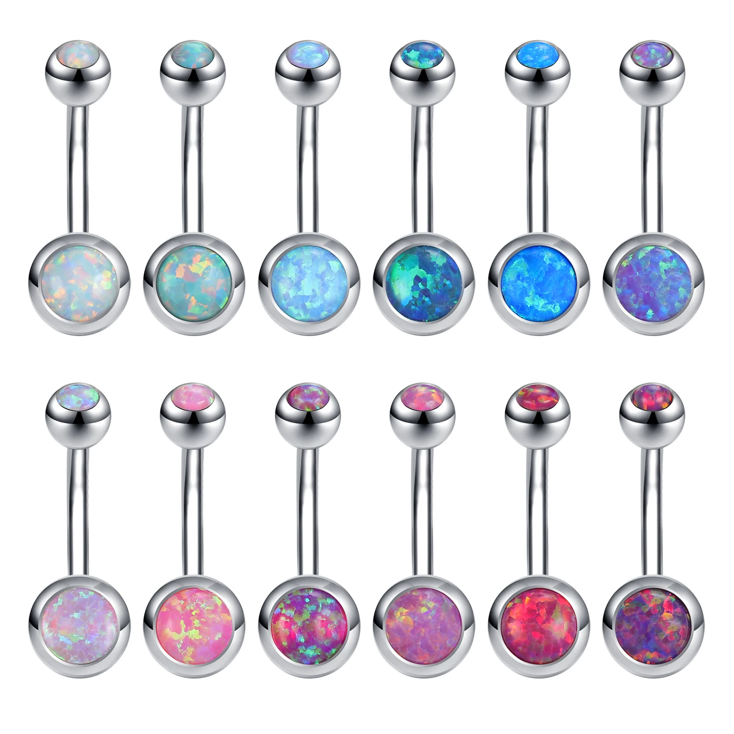 ZS 1PC Double Opal Stone Navel Piercing Stainless Steel Opal Belly ...