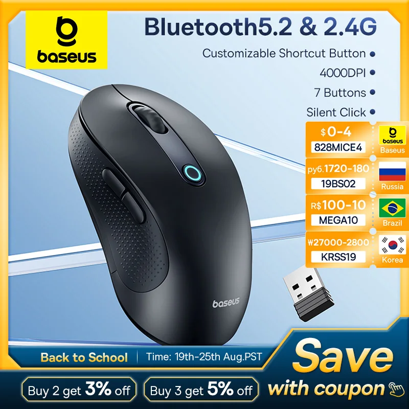 Baseus-F02-Wireless-Mouse-Bluetooth-5-2-2-4G-4000DPI-Ergonomic-6-Mute ...