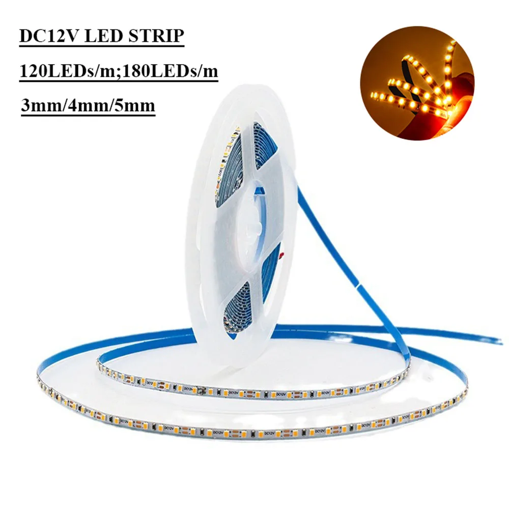 3mm 4mm 5mm Ultra thin LED Strip Lights 2835 SMD 12V 120leds 180Leds/m ...