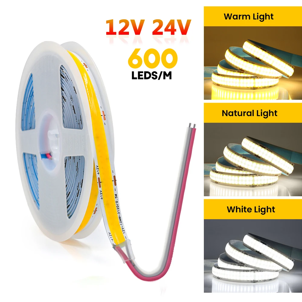 COB-LED-Strip-12V-24V-600LEDs-m-High-Brightness-Flexible-FOB-LED-Tape ...
