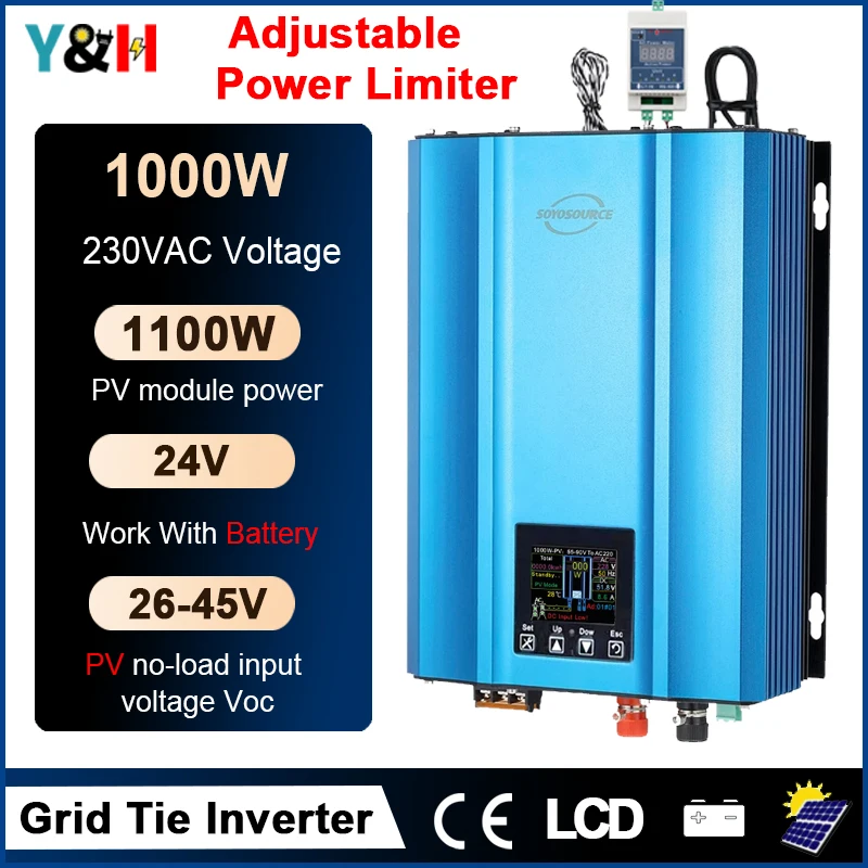 Y&h 1000w Grid Tie Inverter Power Limiter Lcd Display Dc26-45v Ac230v ...