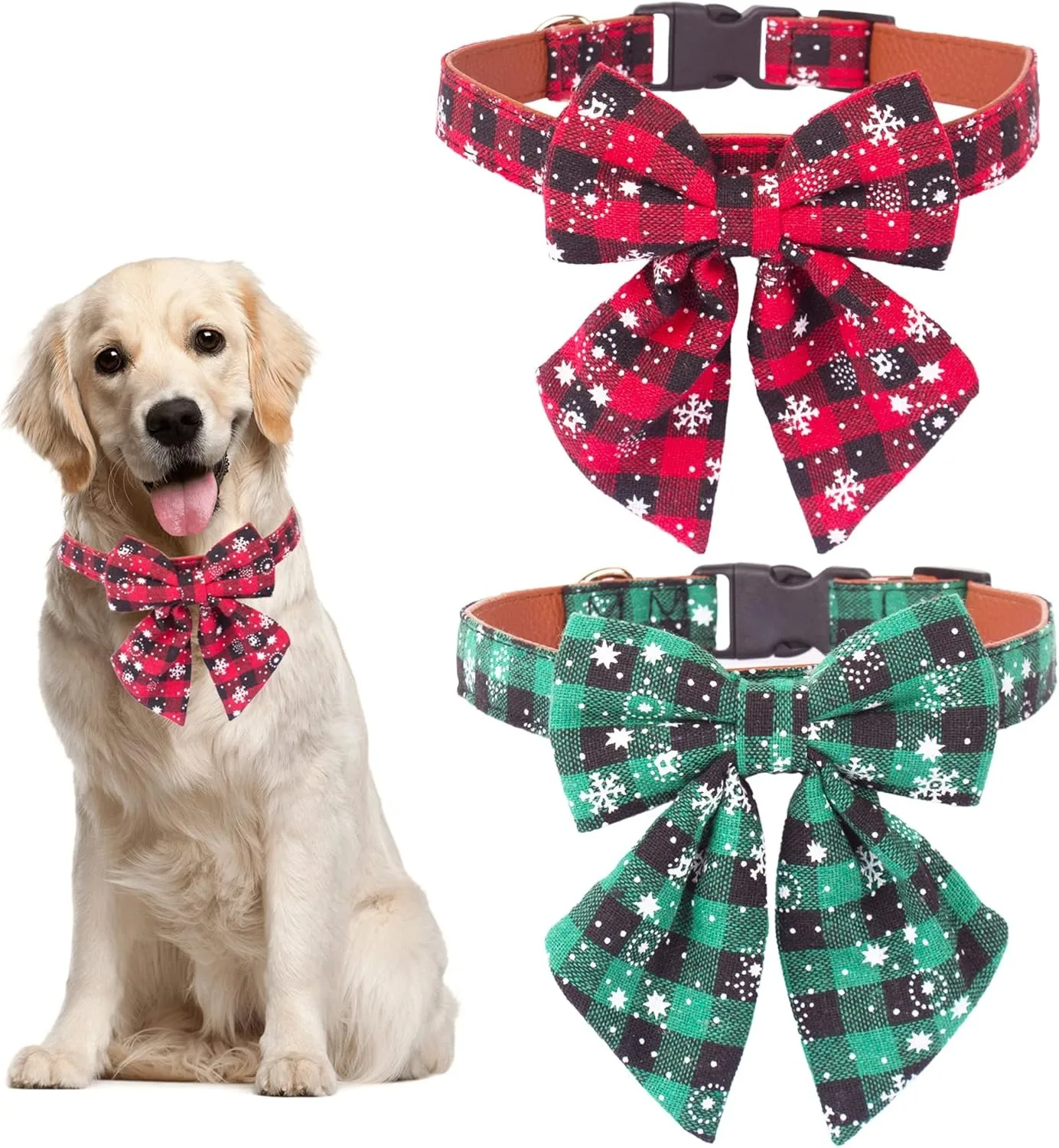 Christmas Dog Collar with Bow Tie, Classic Plaid Red Green Dog Collars ...