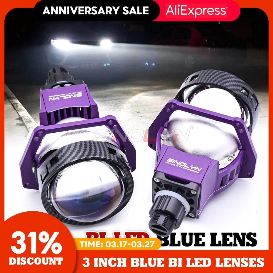 Sinolyn 3 Inch Blue Bi LED Lenses For H7 H4 9005 9006 Headlights ...