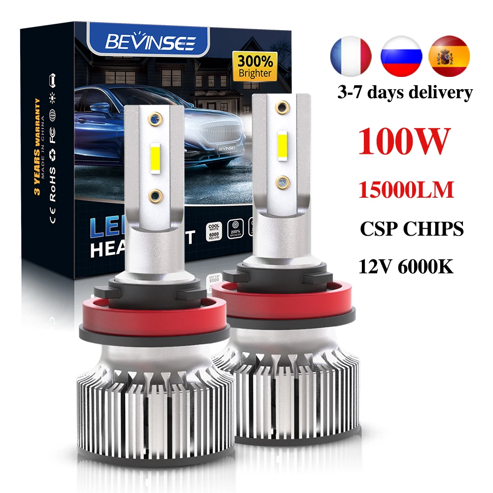 Bevinsee H7 Led Bulbs H4 H11 Hb3 9005 Hb4 9006 Car Led Headlight H8 H9 ...