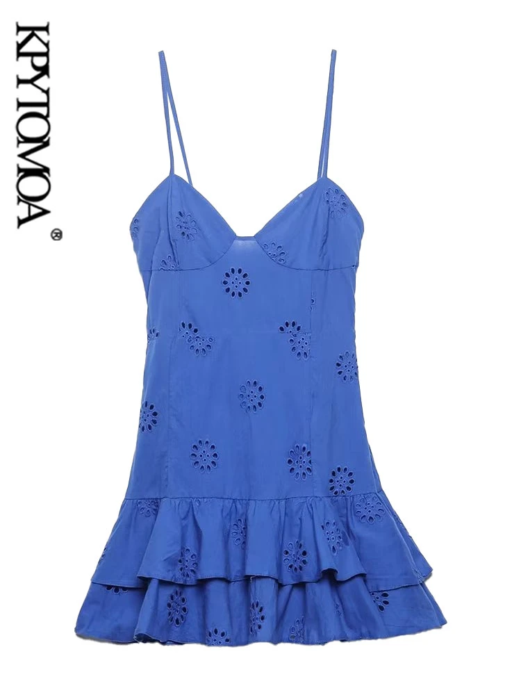 Kpytomoa Women Fashion With Ruffled Cutwork Embroidery Mini Dress ...