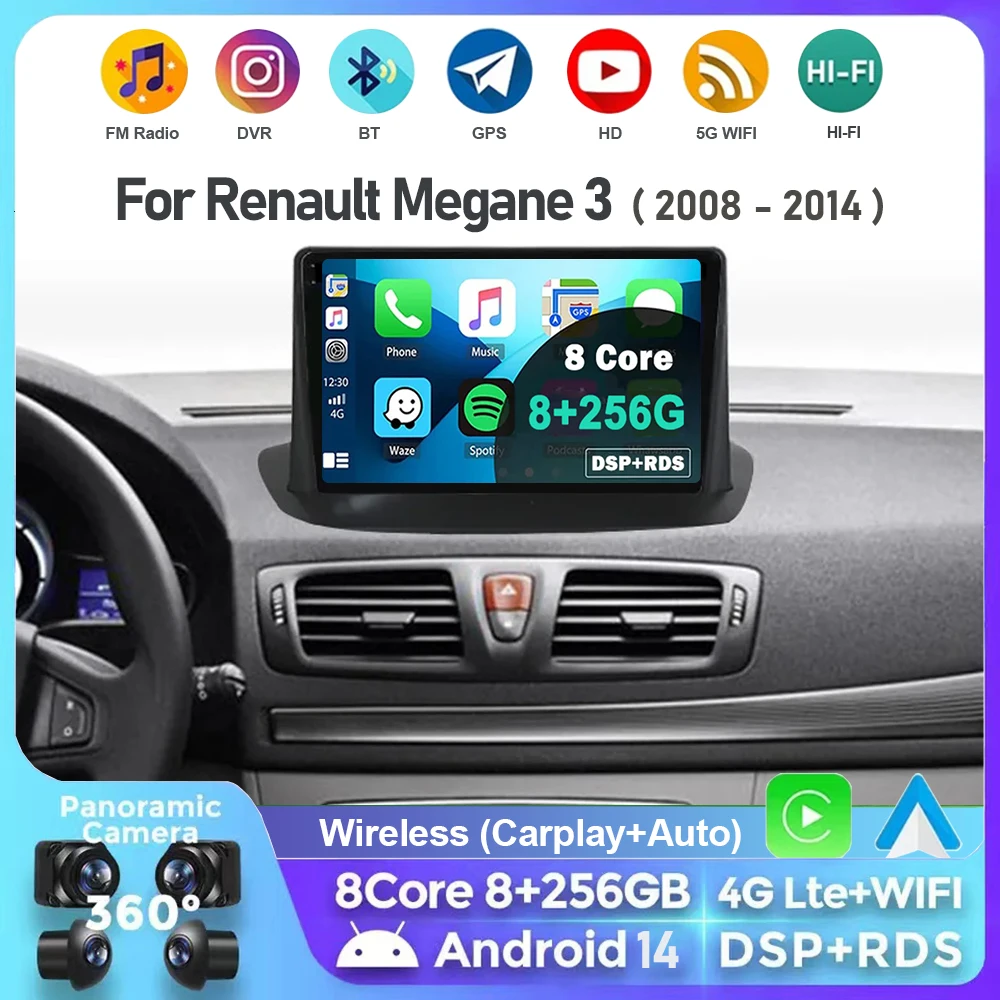 For Renault Megane 3 Fluence Samsung SM3 2008 - 2014 9“ Android 14 ...