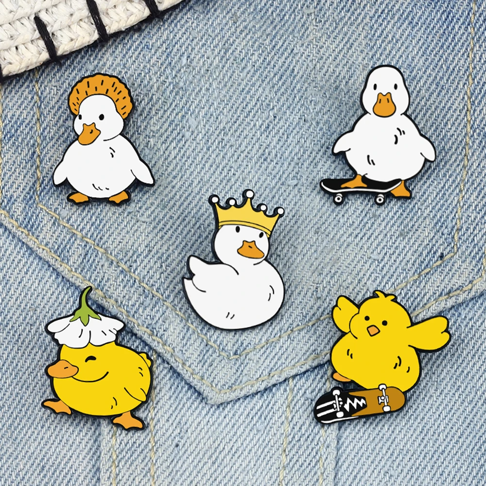 Cool-Yellow-Duck-Playing-Skateboard-Enamel-Pin-Cartoon-Ducks-King-Queen ...